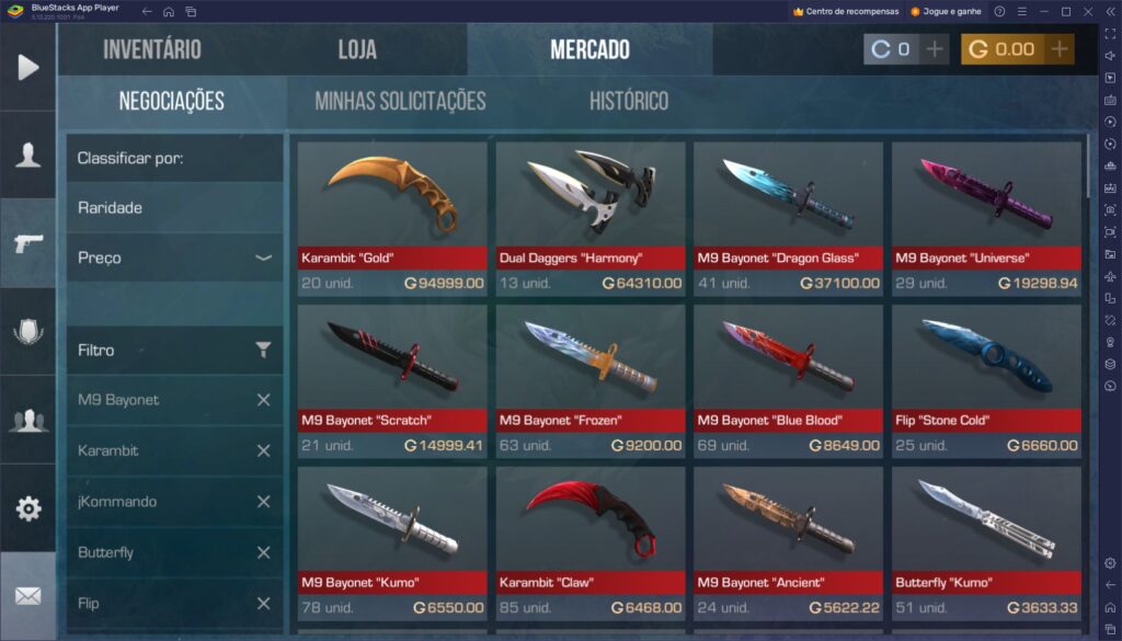 Guia de Facas para Standoff 2 no PC com o BlueStacks