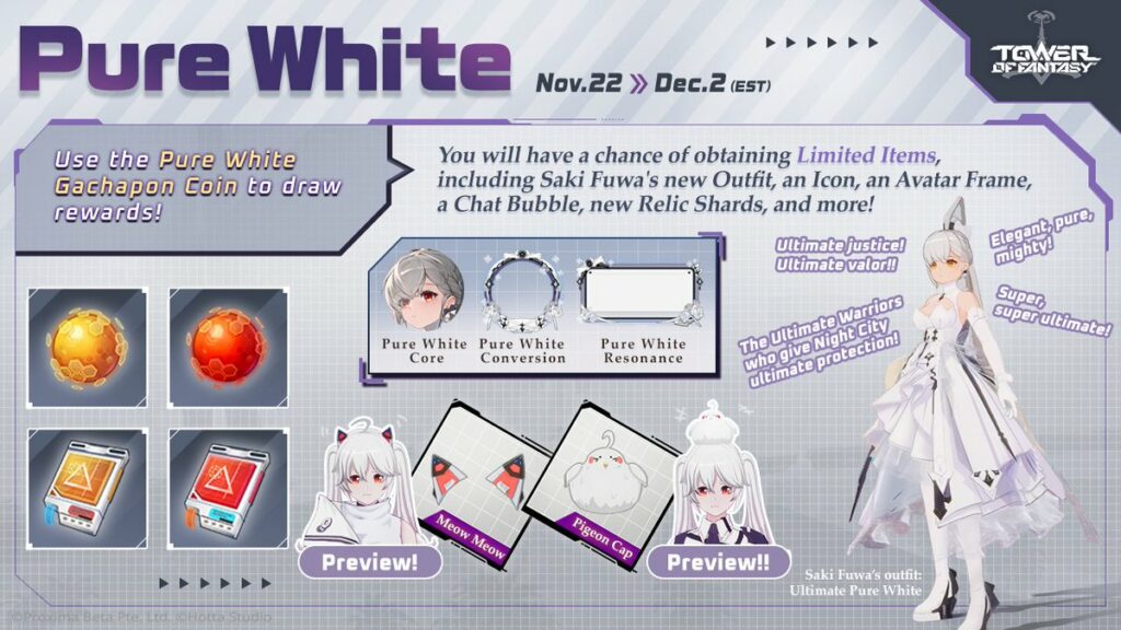 Tower of Fantasy Reveals Pure White Event : Saki Fuwa Skin, In-Game ...